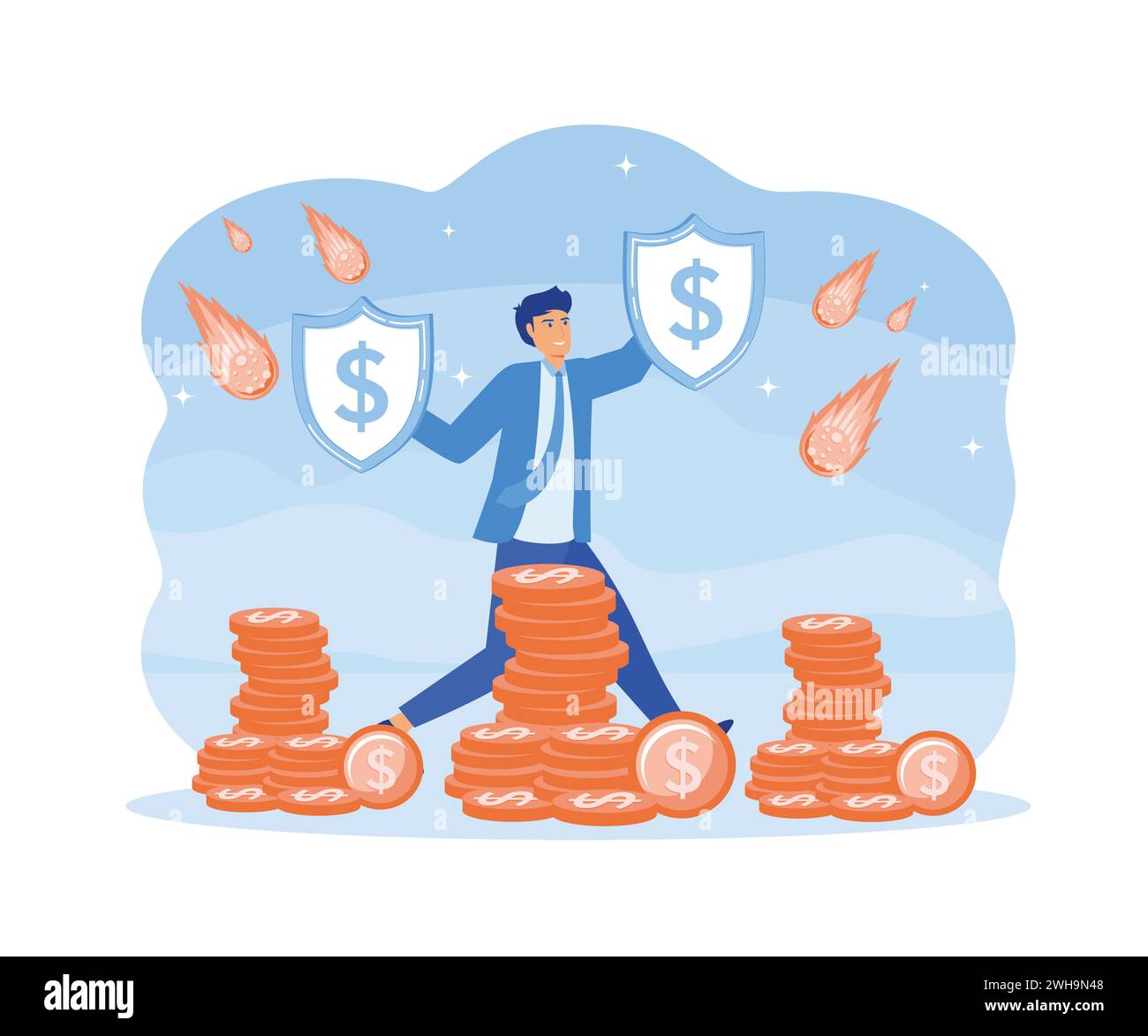 Businessman Protect financial stability. Increase asset security. flat ...