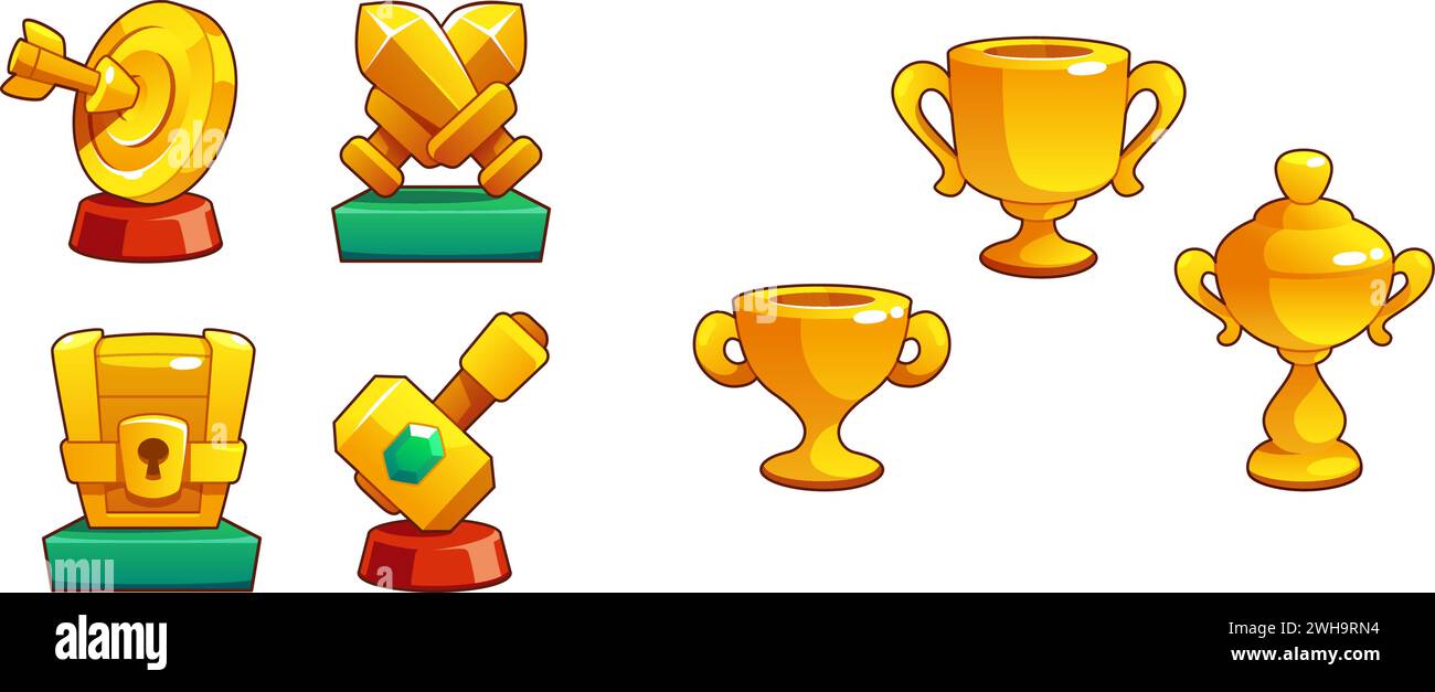 Game winner assets and trophies set isolated on white background ...