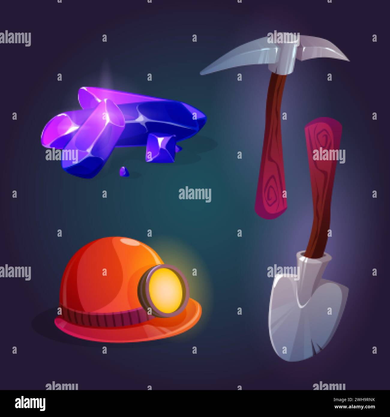 Set of mining game assets isolated on background. Vector cartoon ...