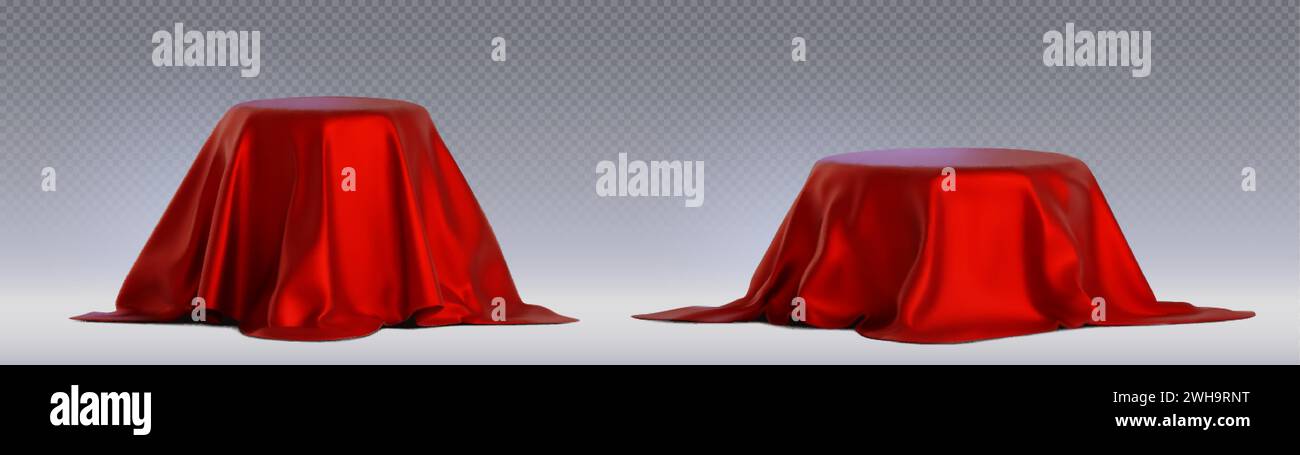 3D round podiums covered with red silk cloth isolated on transparent ...