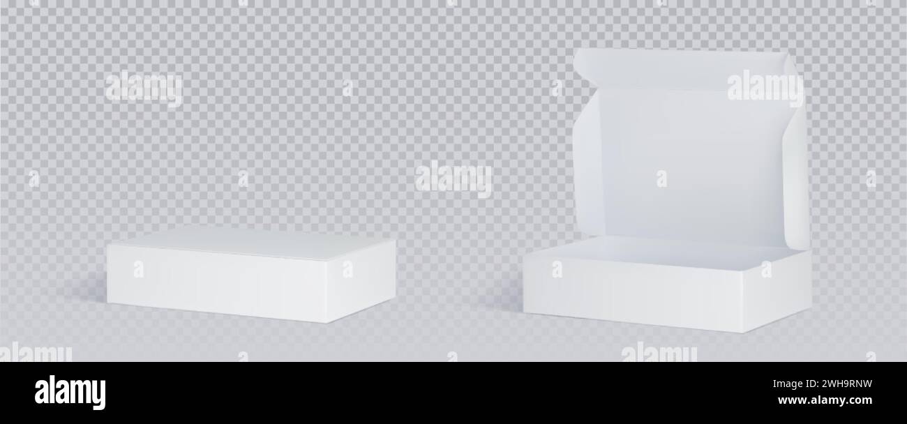 White closed and open cardboard box mockup top angle view. Realistic ...