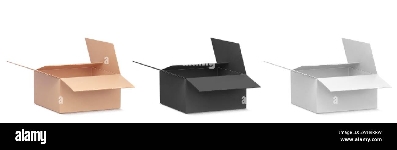 Open cardboard boxes for delivering parcels by mail. Realistic vector ...