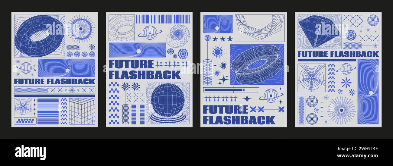 Y2k style banners set. Vector realistic illustration of retrowave ...