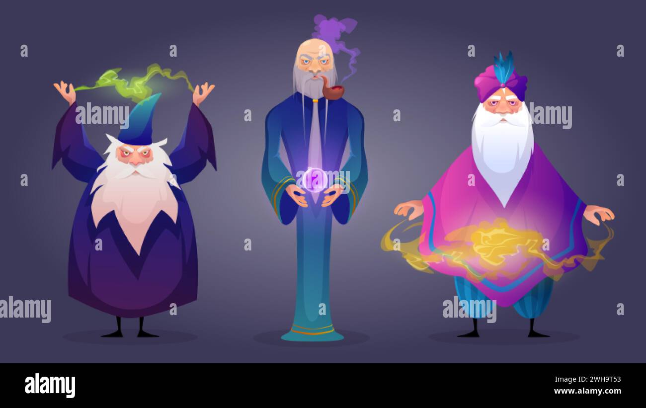 Male wizard game design character. Cartoon vector illustration set of ...