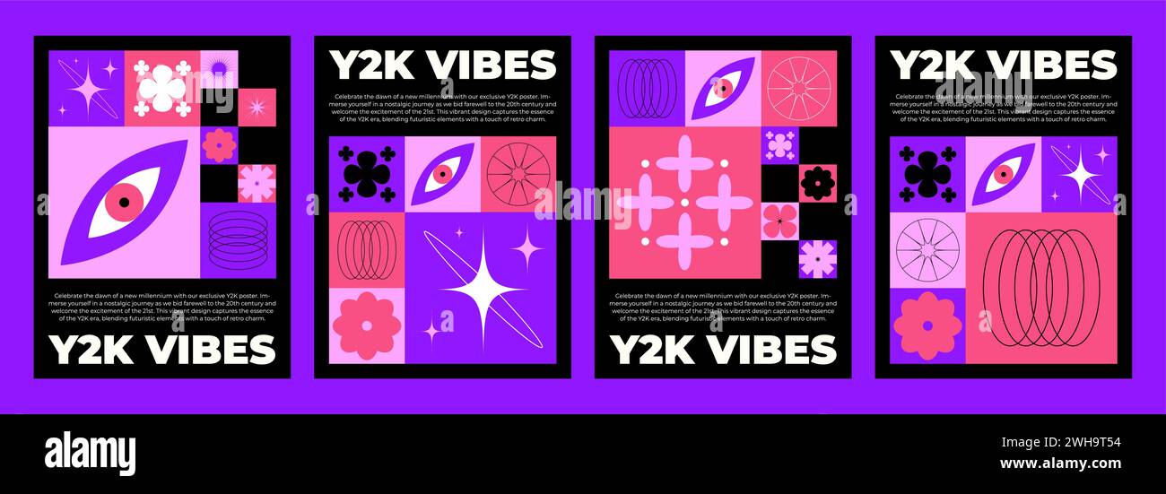 Y2k retro style poster or cover design layout with bright neon pink and ...