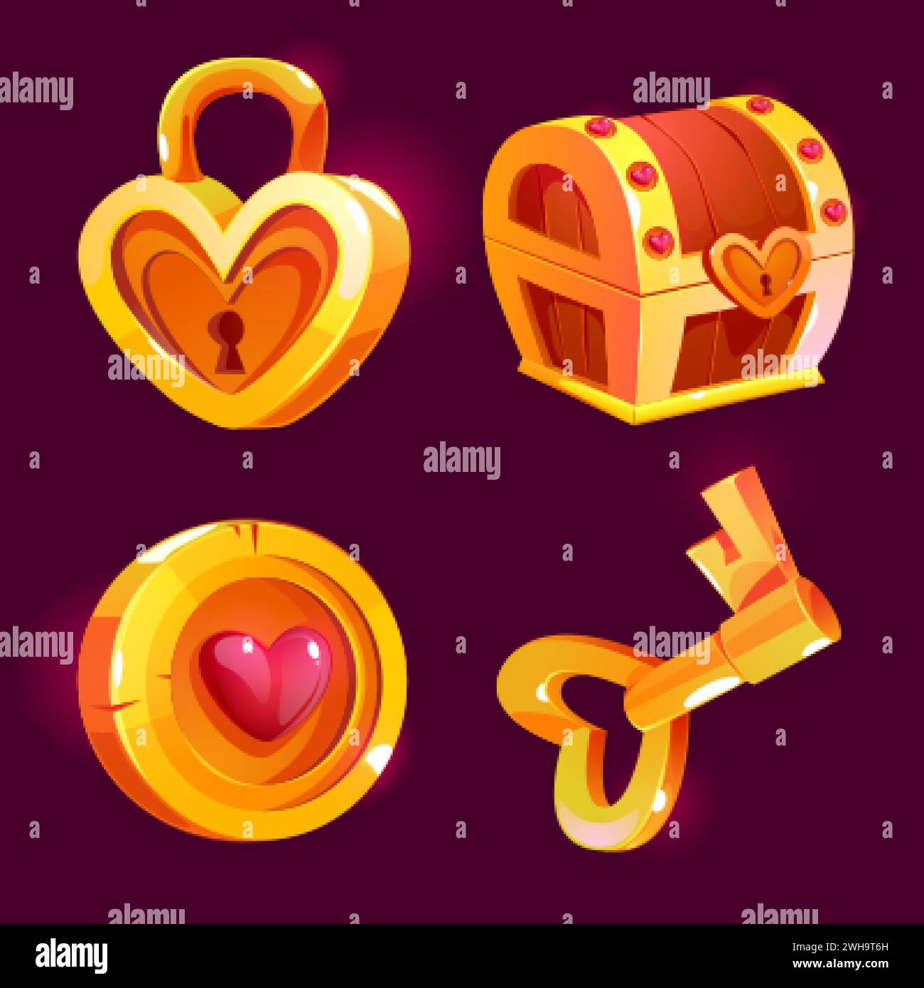 Game cartoon icon set with heart shaped elements. Vector illustration ...