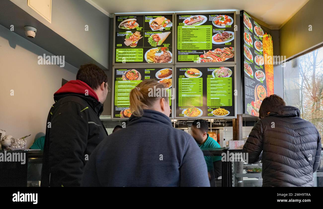 Hamburg, Germany. 07th Feb, 2024. View of the sales counter of a kebab ...