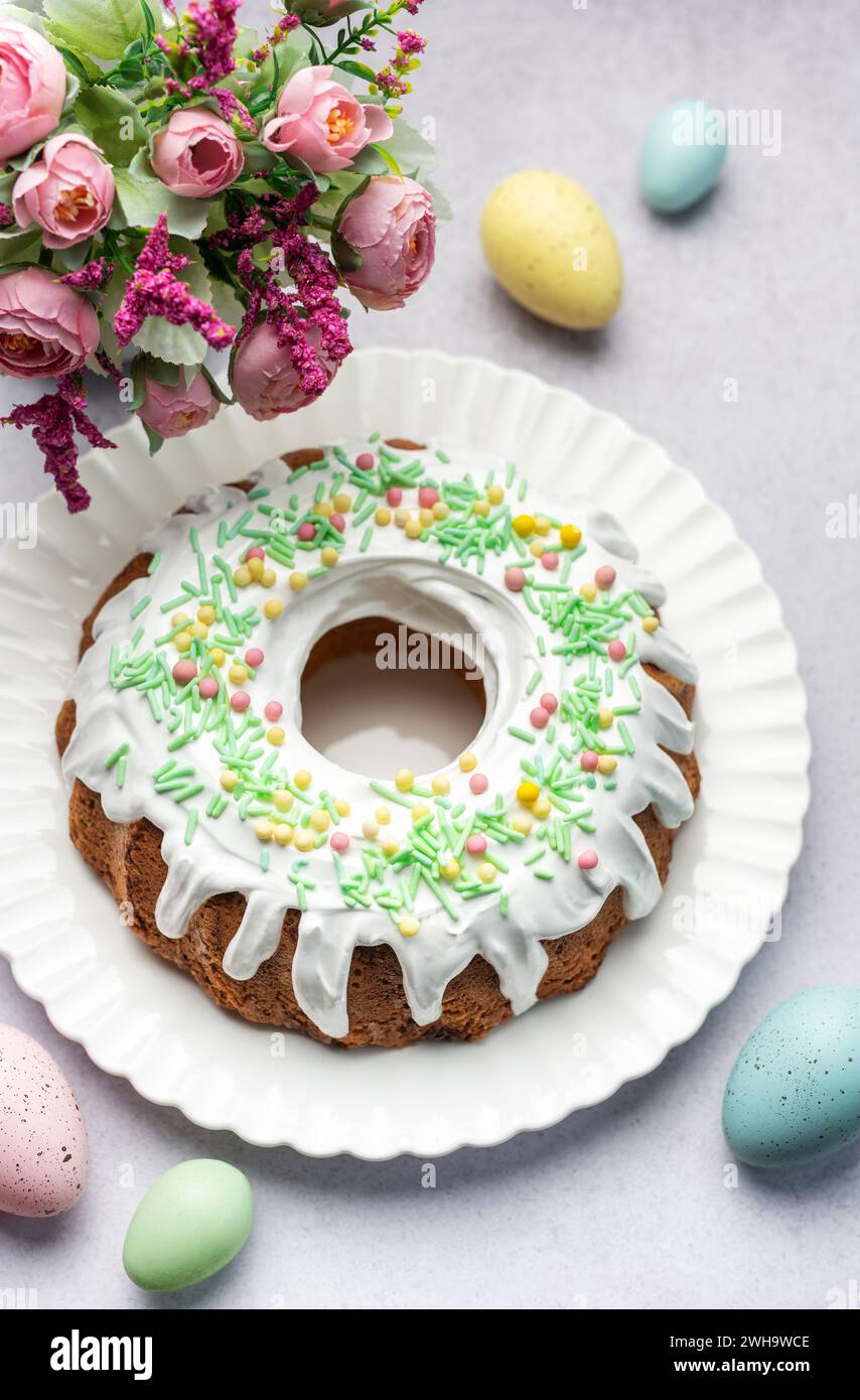 Easter Bundt Cake with Easter Eggs. Homemade vanilla bundt cake Stock ...