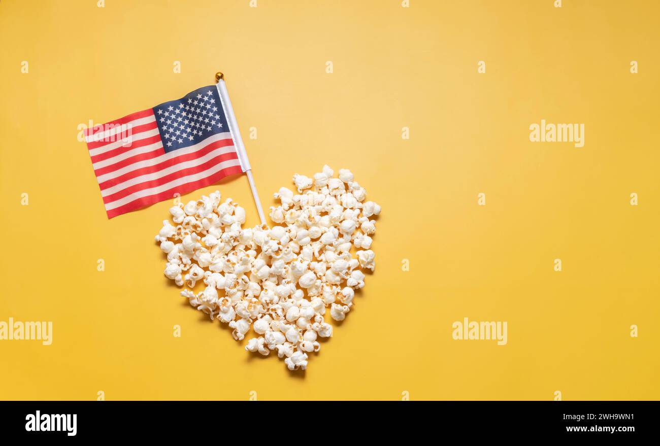 National Popcorn Lover's Day. Top View Popcorn in Heart Shape with ...