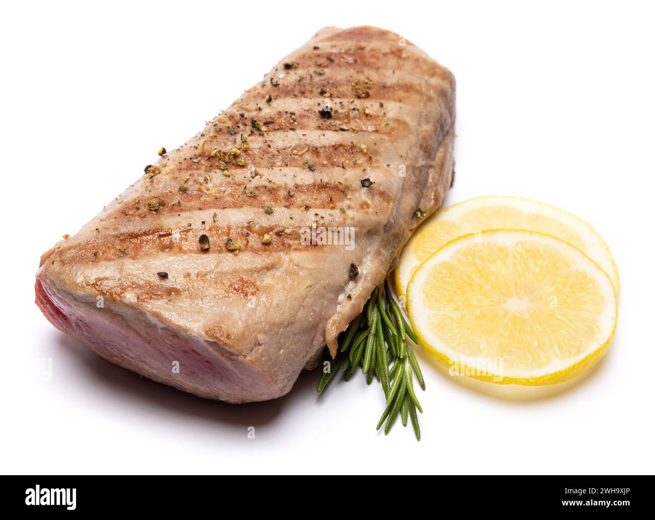 grilled cooked piece of tuna fillet isolated on white background Stock ...