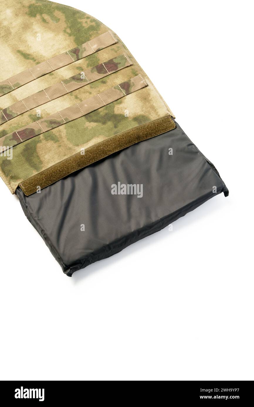 Tactical armor plate. Groin armor protection on white background Stock ...