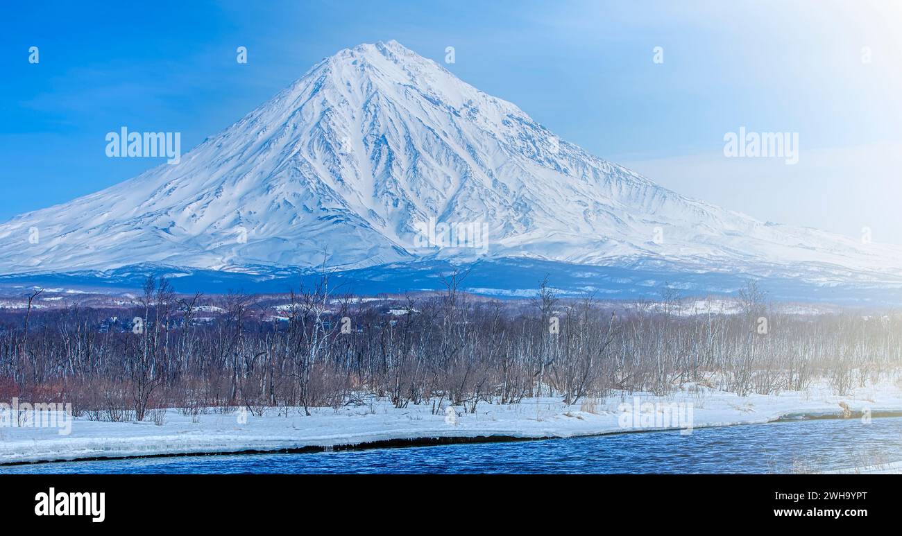 The Koryaksky volcano on the Kamchatka Peninsula in the winter Stock ...