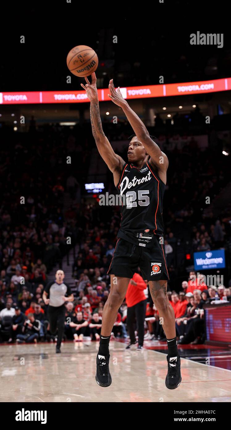 Detroit Pistons guard Marcus Sasser shoots against the Portland Trail ...