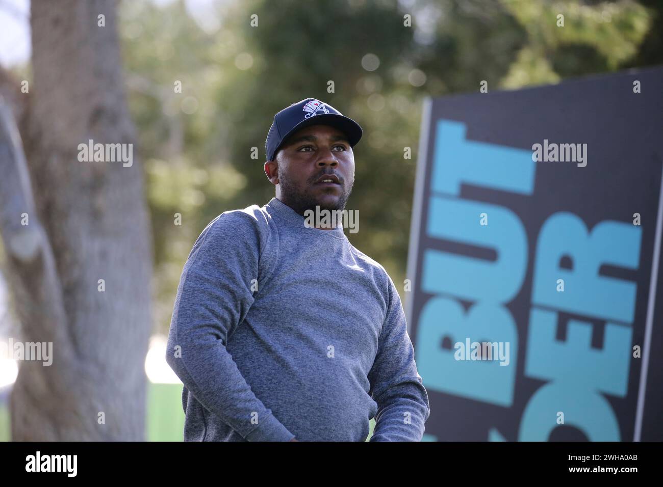 LAS VEGAS, NV - FEBRUARY 08: Harold Varner III from the 4Aces GC tees ...