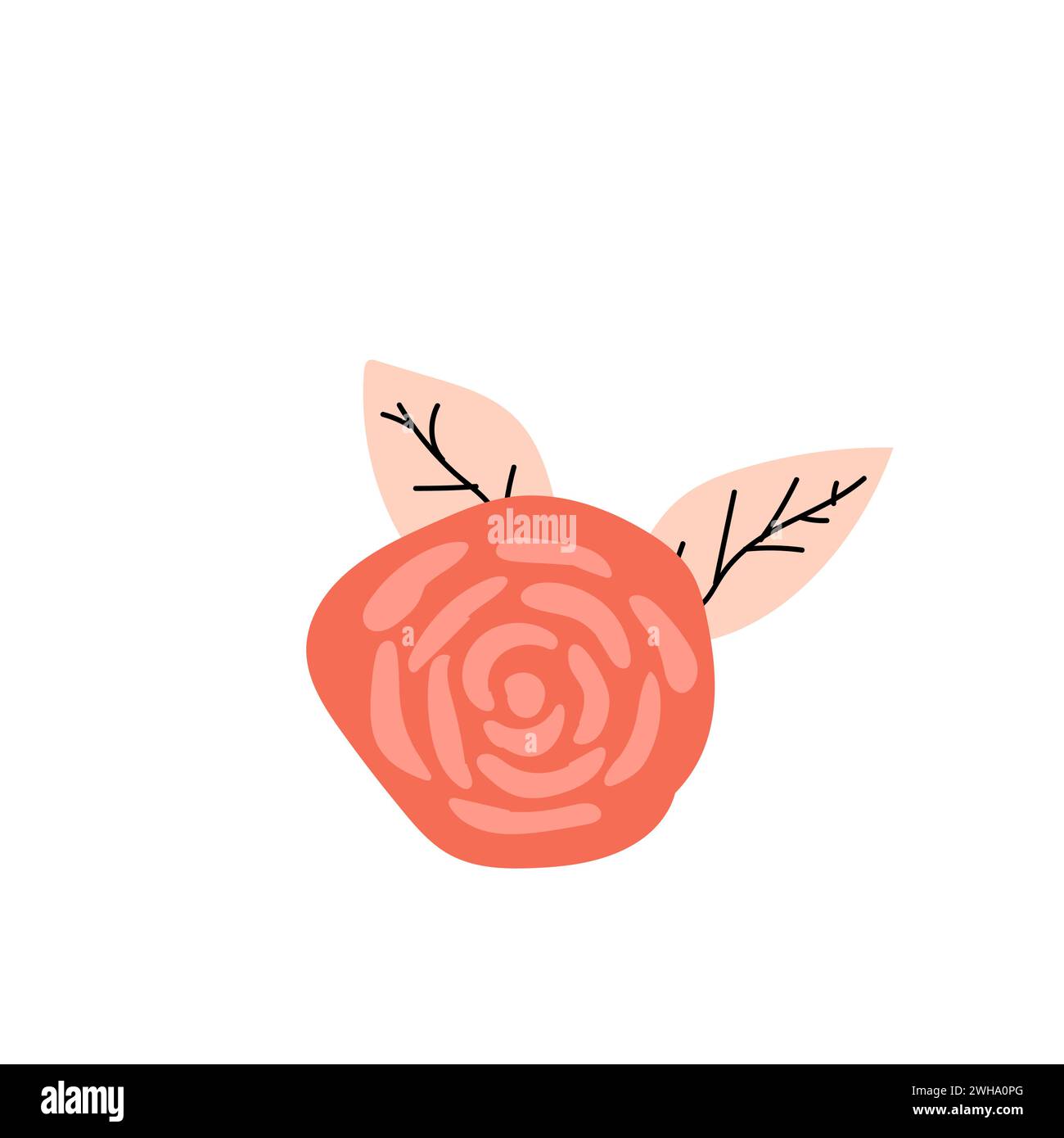 Romantic doodle flower rose with leaf isolated. Vector illustration can ...