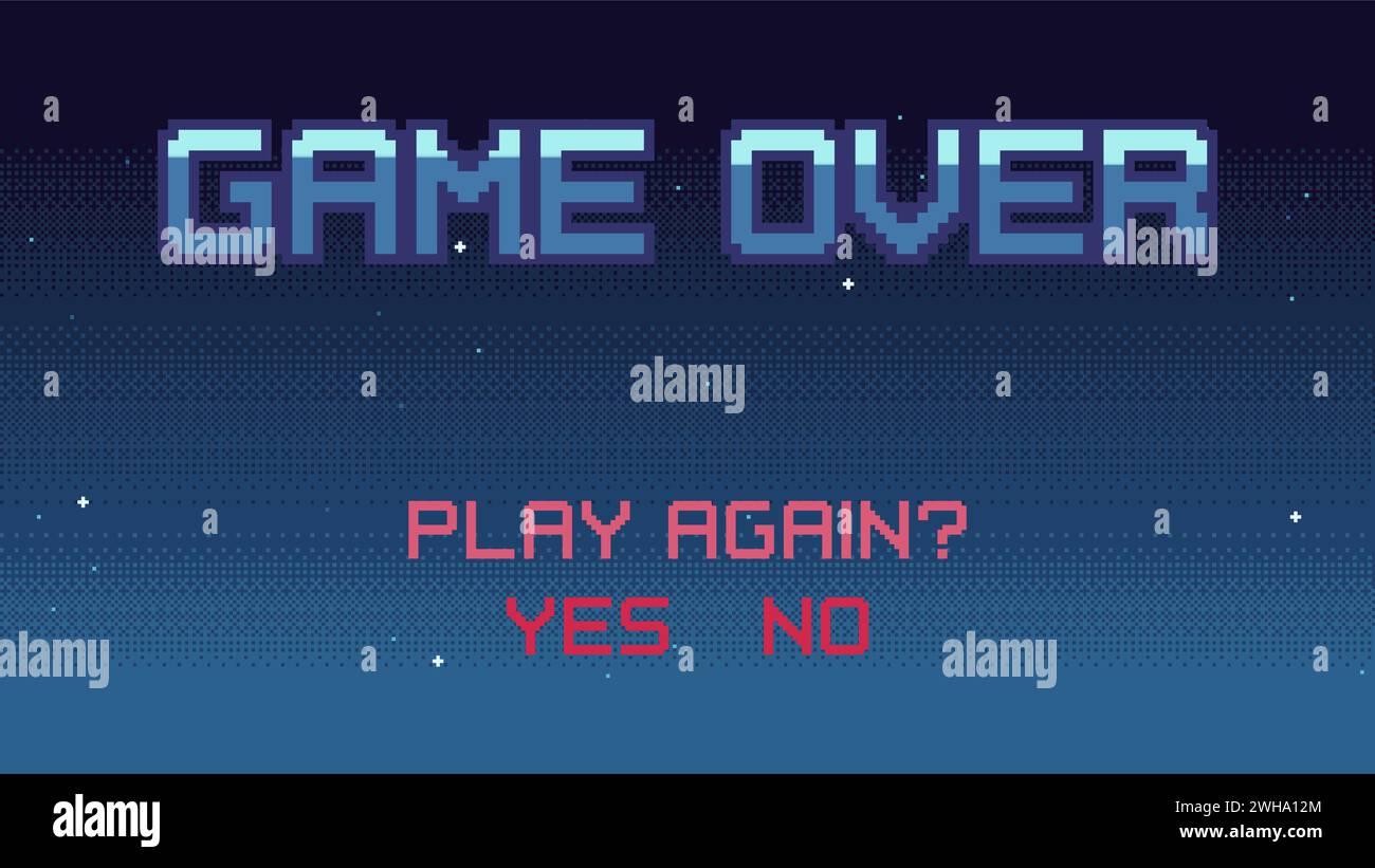 Pixel art Game Over screen with starry sky on background. 8-bit retro ...
