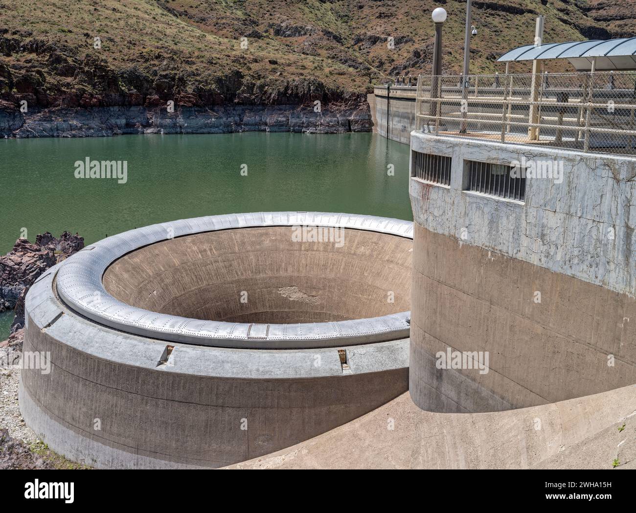 The ring gate sends excess water to the spillway of the Owyhee Dam ...
