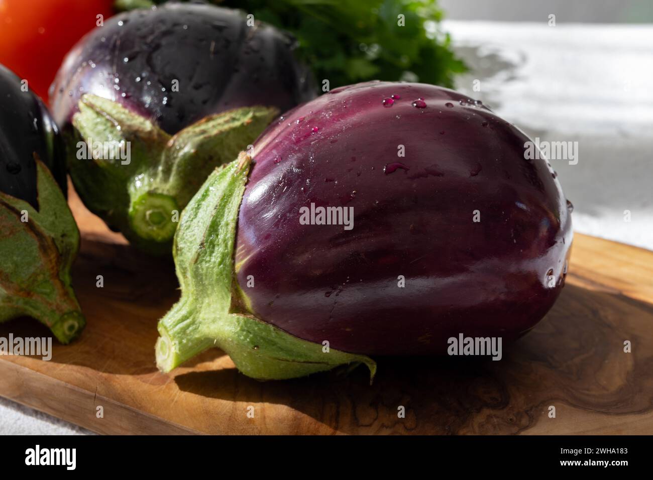 Raw young eggplants vegetables from organic vegetables farm on ...
