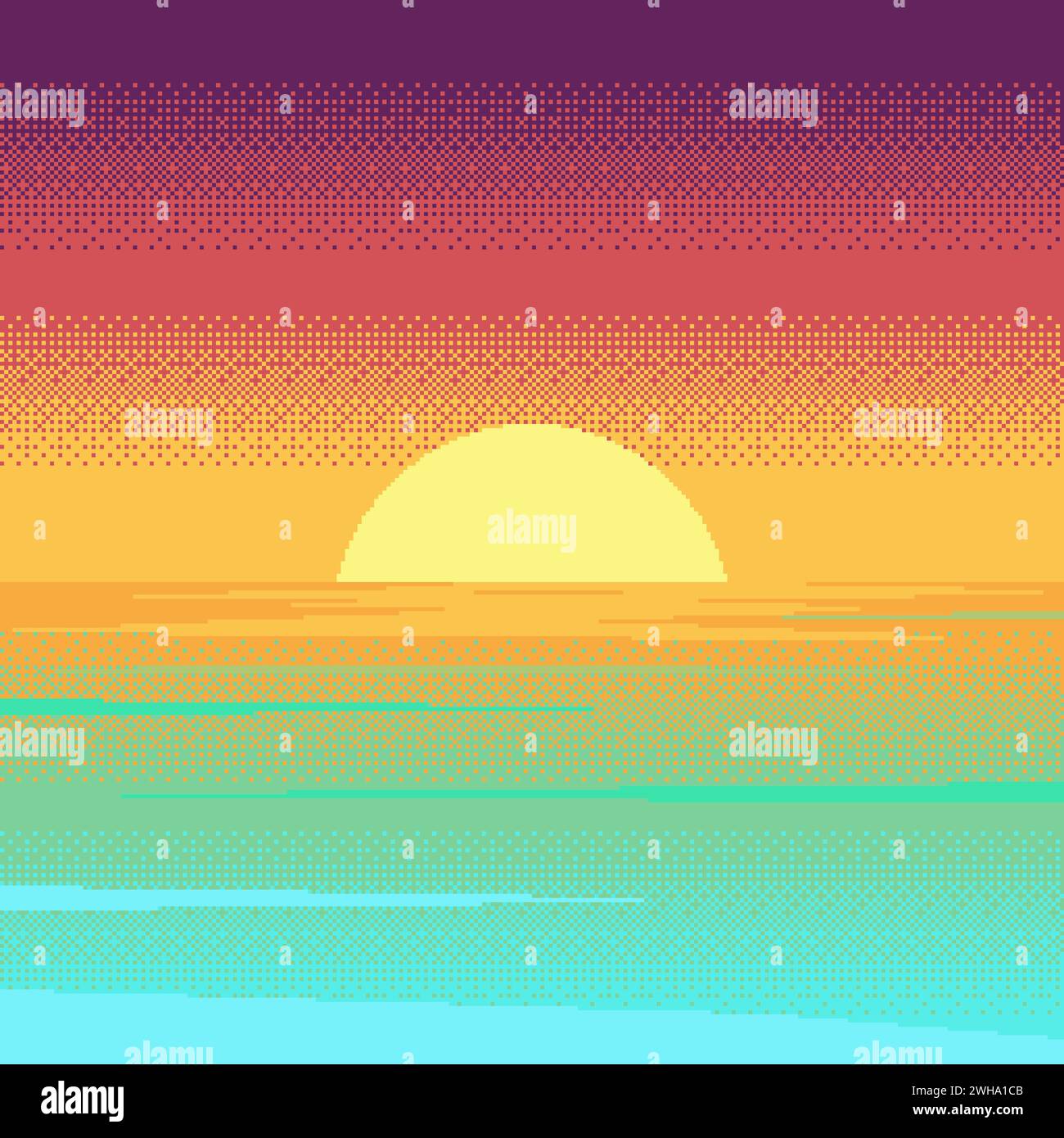 Tropical sunset pixel style. Landscape background. Vector illustration ...
