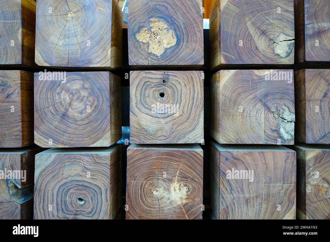 Wooden plank panels texture and doussie cut logs Stock Photo - Alamy
