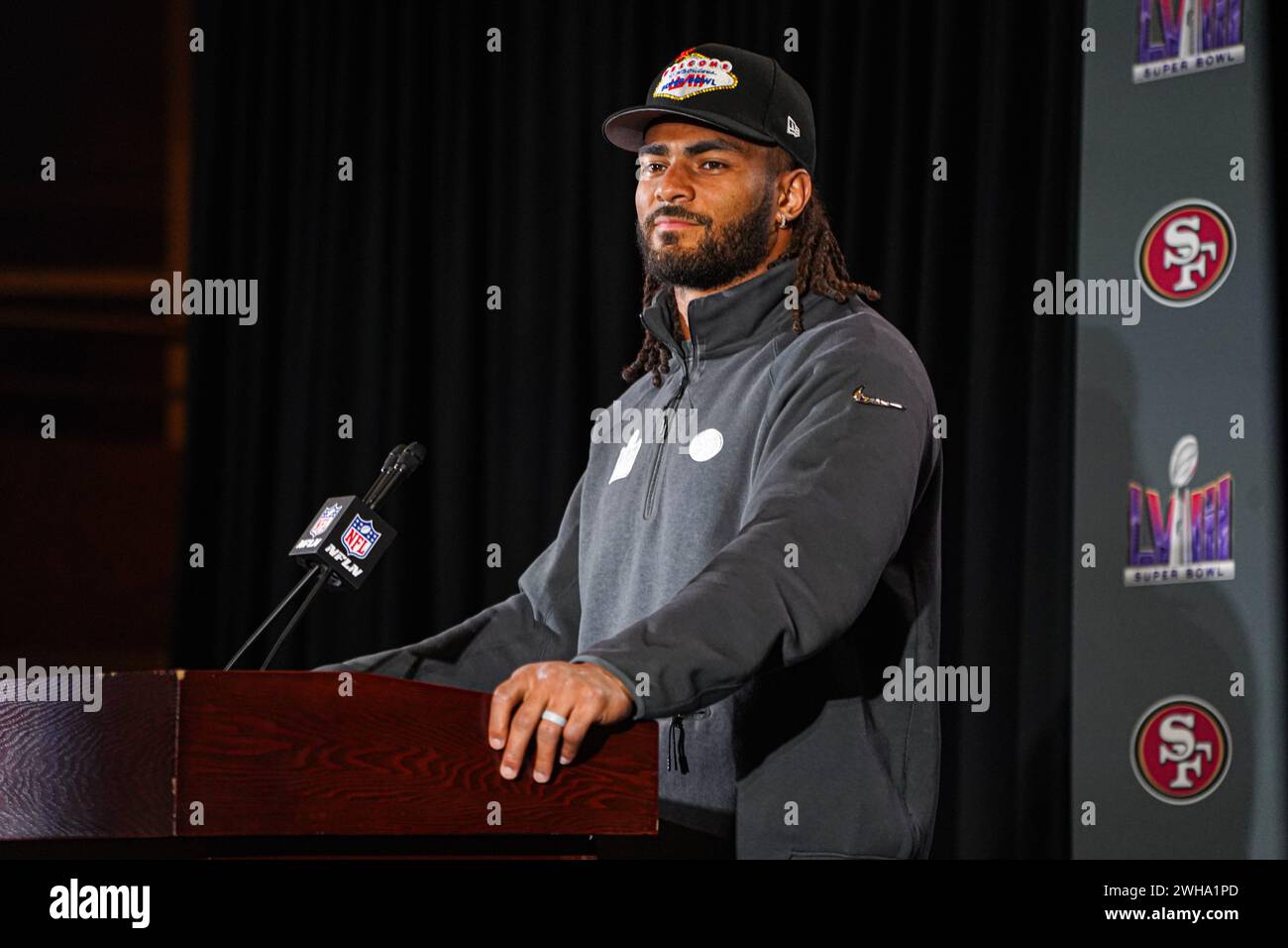 Henderson, Nevada, USA, February 8, 2024, 49ers Linebacker Fred Warner ...