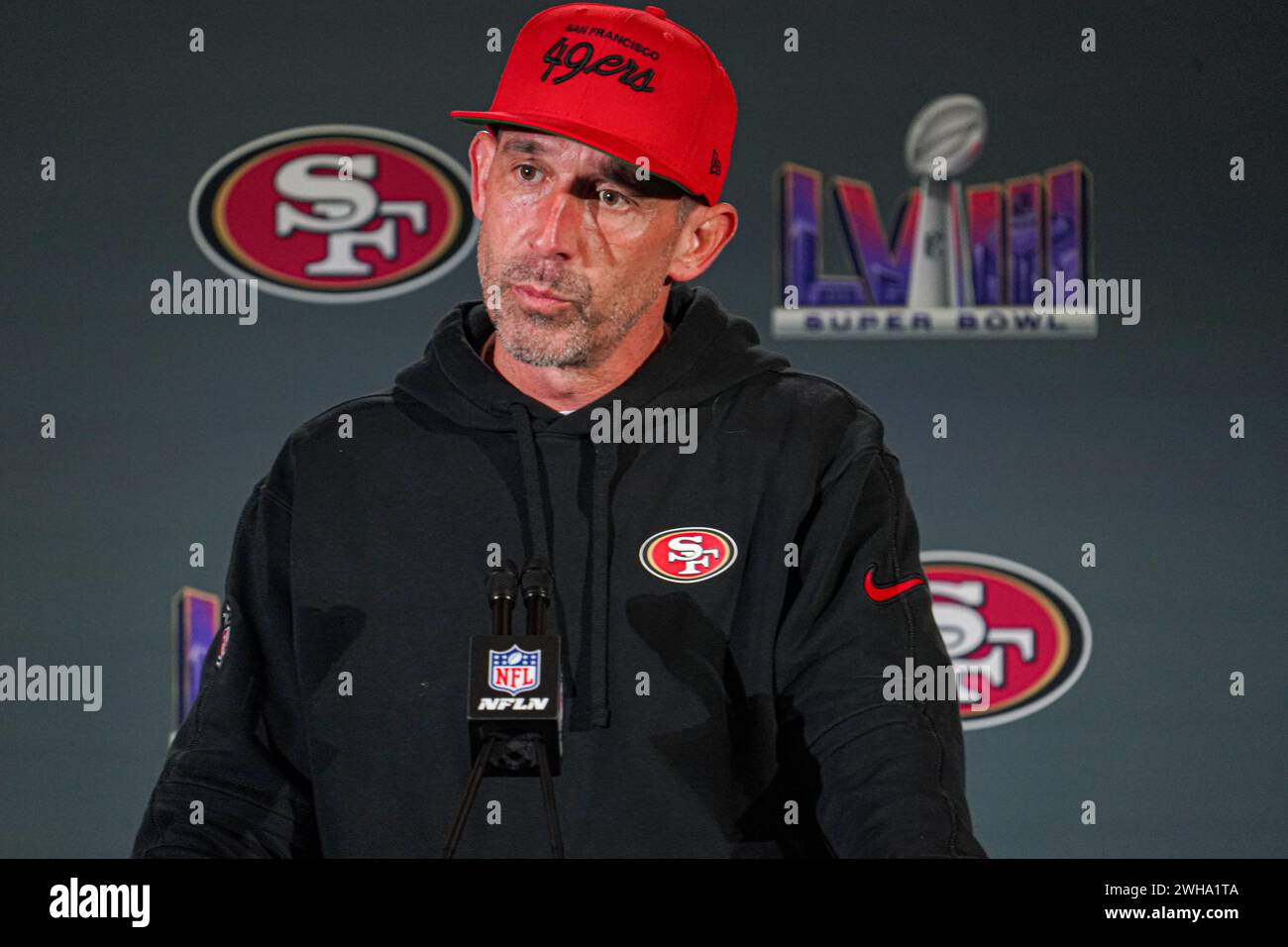 Henderson, Nevada, USA, February 8, 2024, 49ers head coach Kyle ...