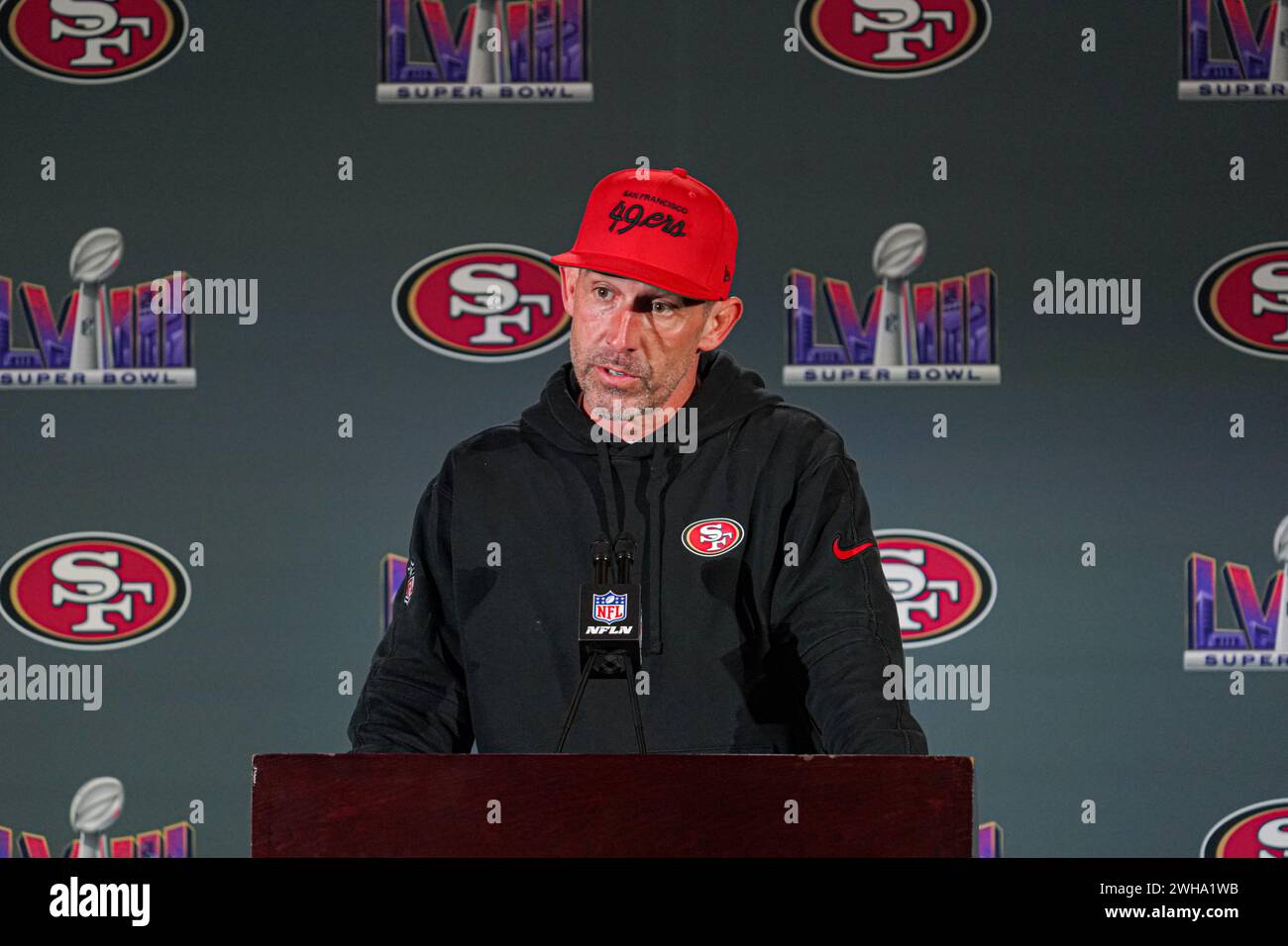 Henderson, Nevada, USA, February 8, 2024, 49ers head coach Kyle ...