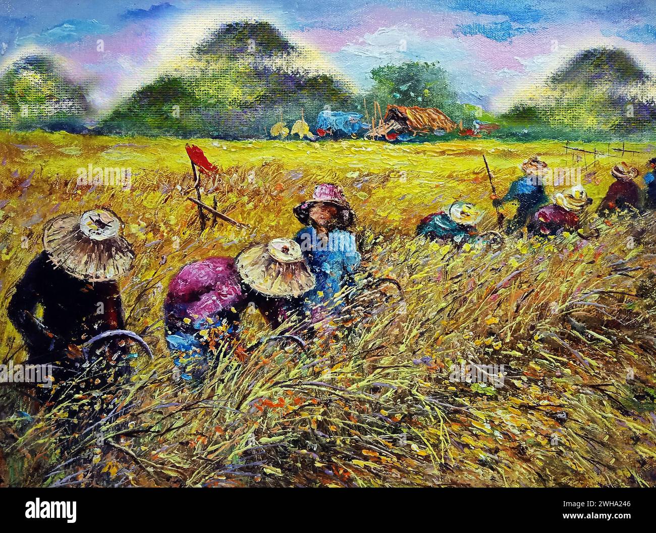 Art painting Oil color Harvest Rice Countryside in the provinces ...