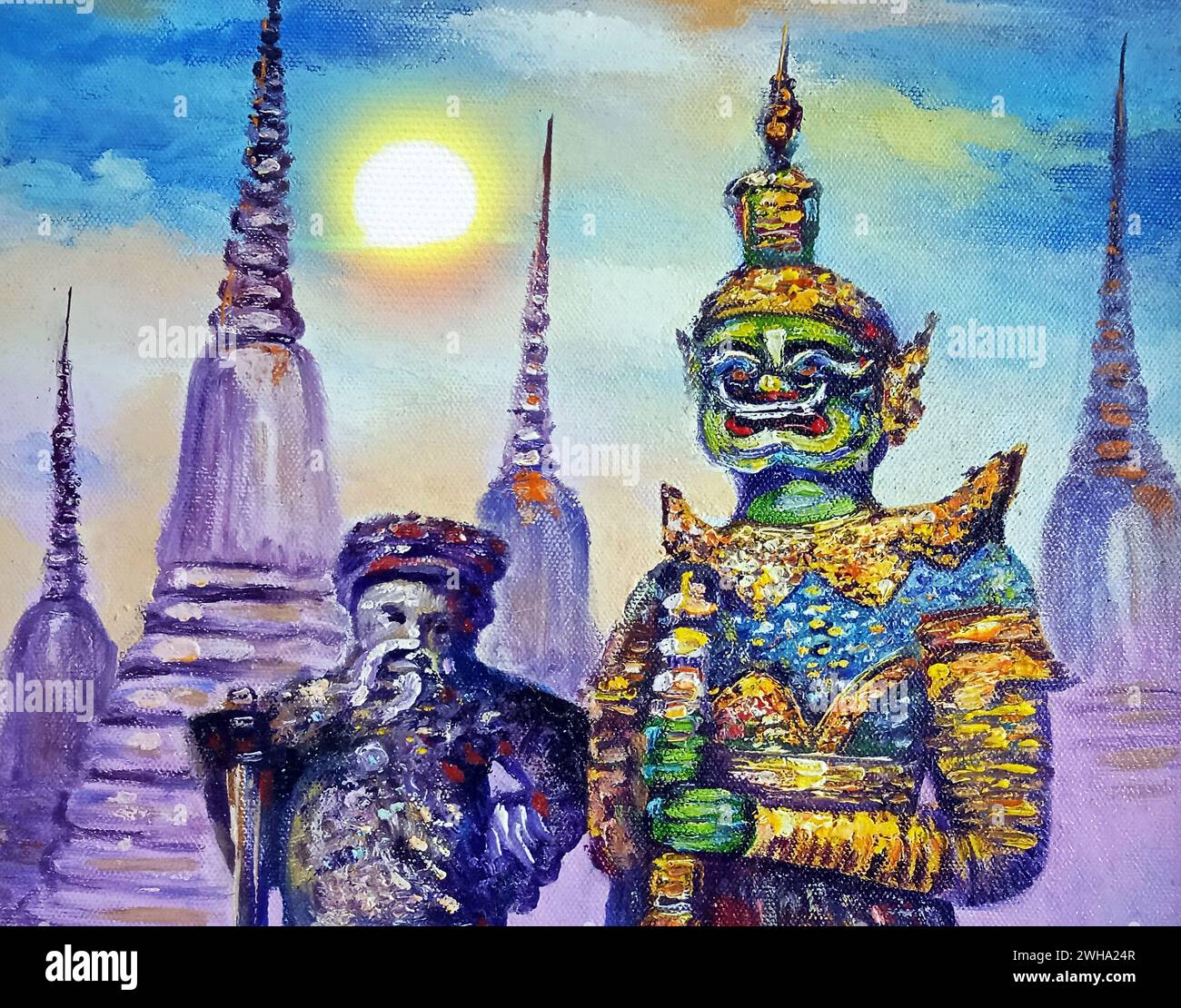 oil painting giant guardians grand palace bangkok thailand Stock Photo ...