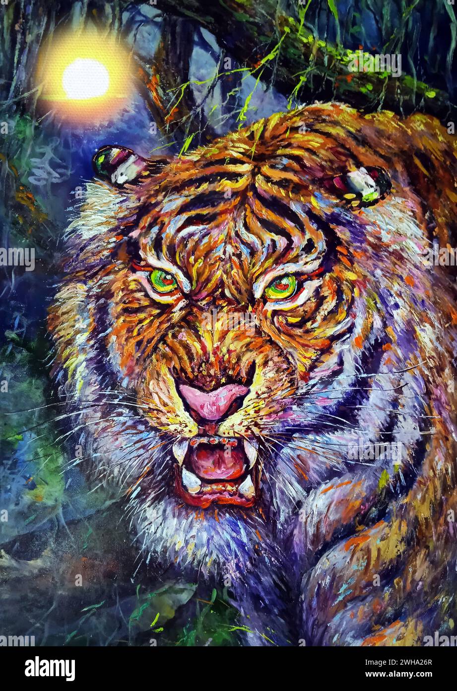 Art painting Oil color panthera tigris tiger in forest Stock Photo - Alamy