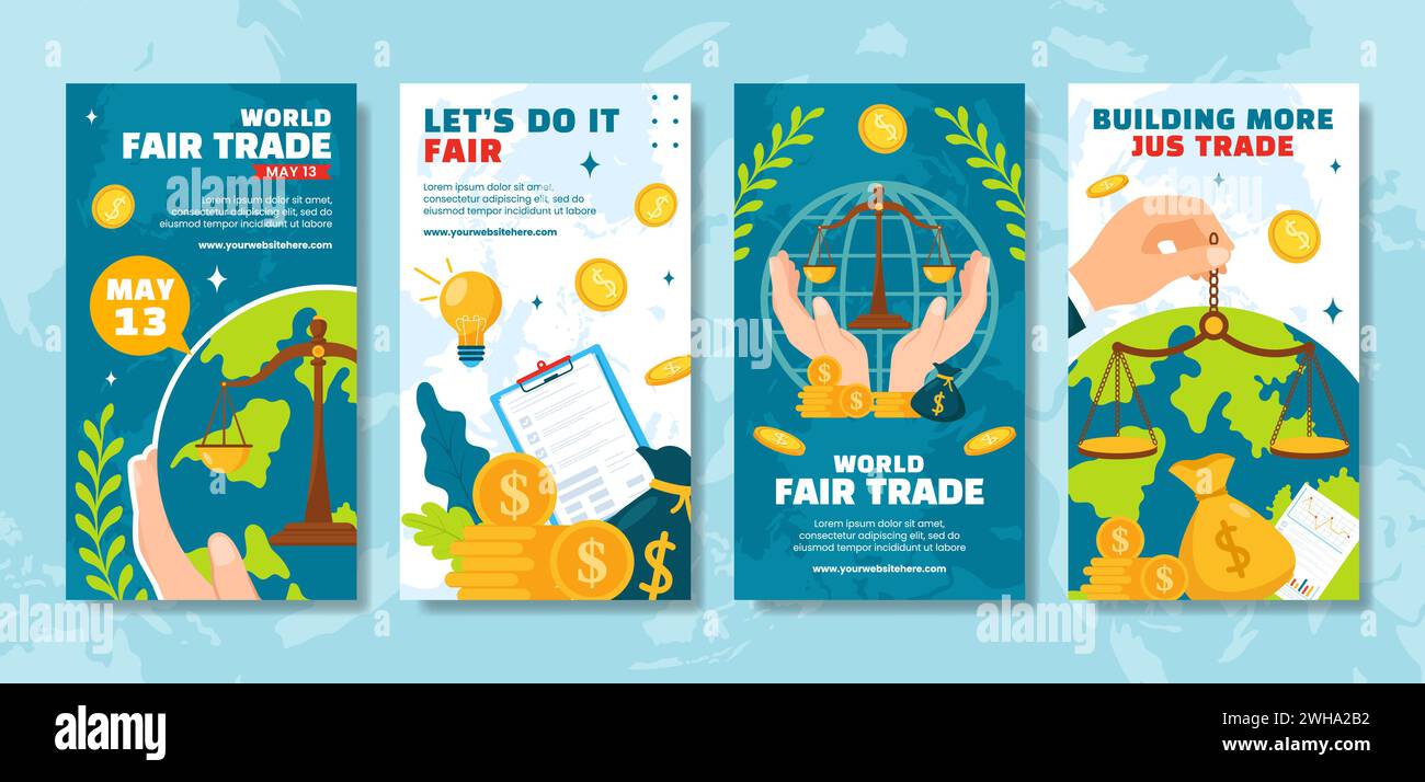 Fair Trade Day Social Media Stories Flat Cartoon Hand Drawn Templates ...