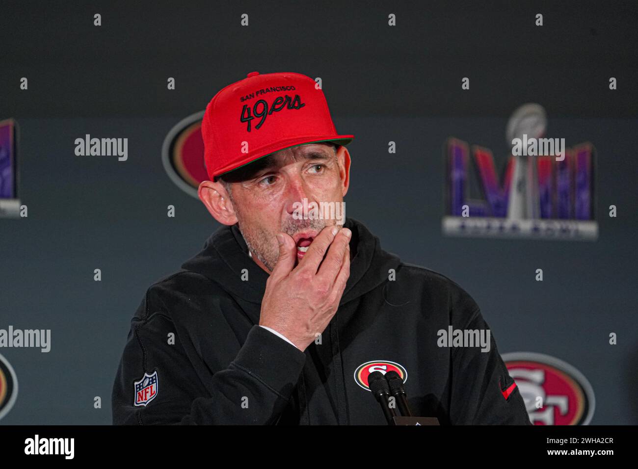 Henderson, Nevada, USA, February 8, 2024, 49ers head coach Kyle ...