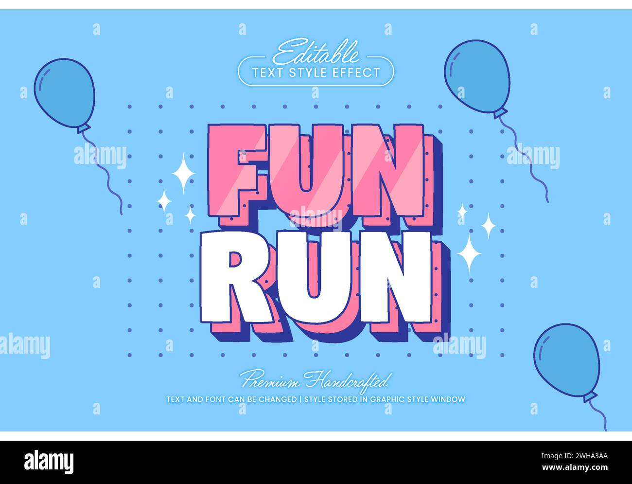 Fun run championship 3D vector text effect graphic style. Editable ...