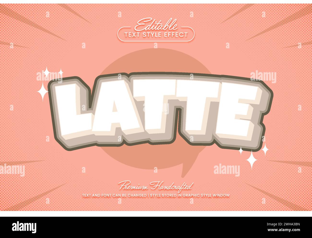 Coffee latte 3D vector text effect graphic style. Editable vector headline and title template ...