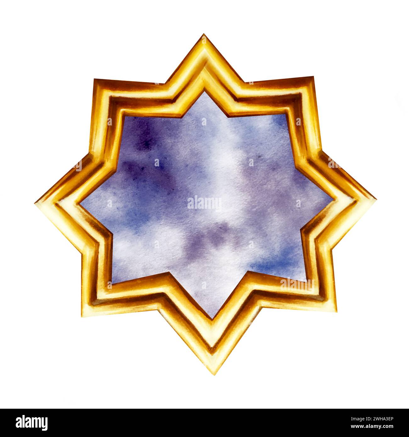 Watercolor Islamic arabian golden crescent star illustration isolated ...