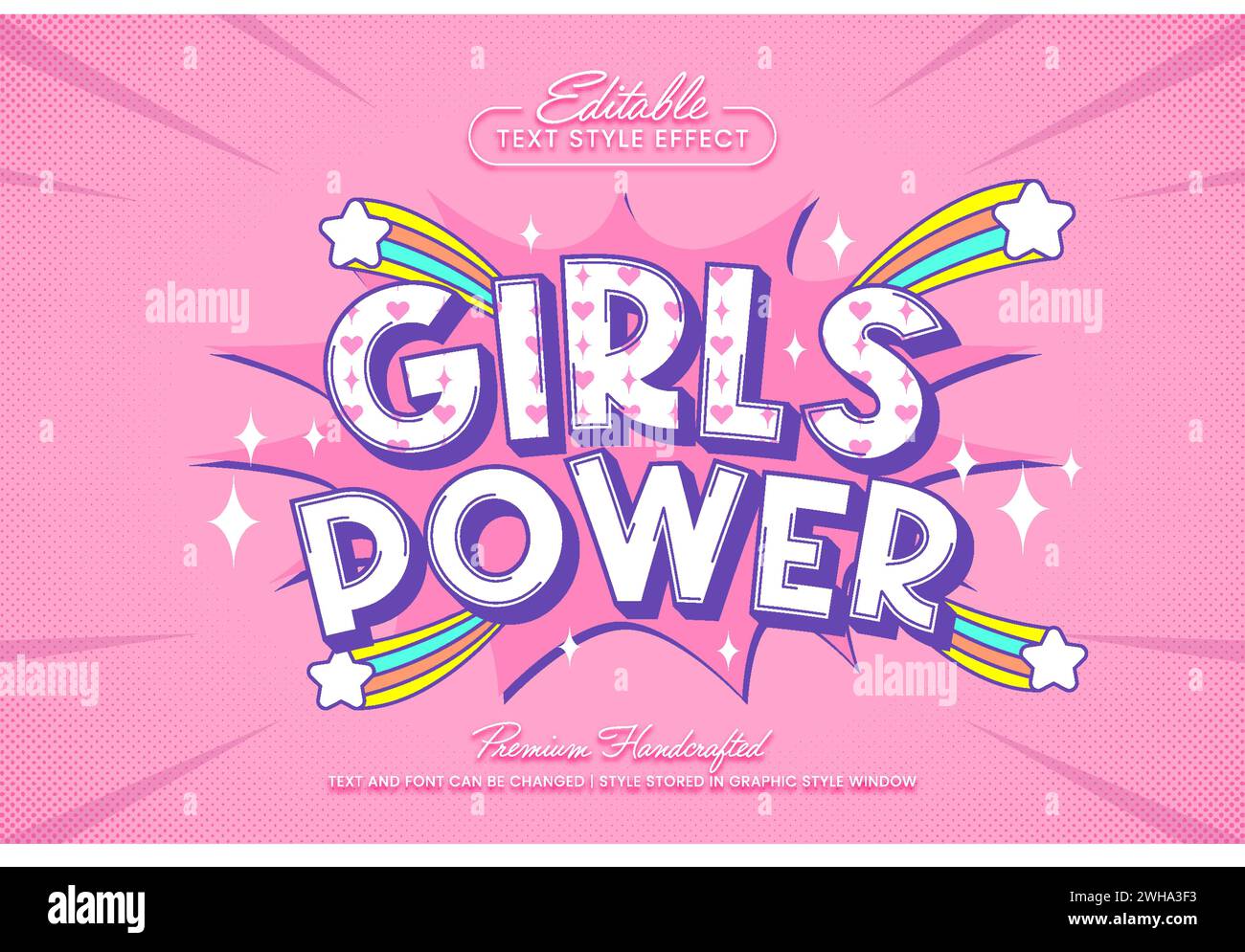 Girls power 3D vector text effect graphic style. Editable vector ...