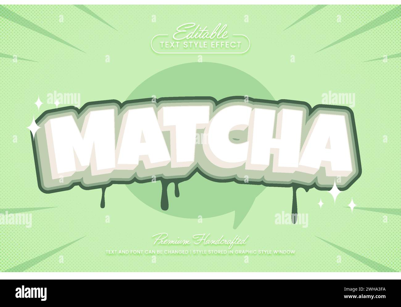 Green matcha 3D vector text effect graphic style. Editable vector headline and title template ...