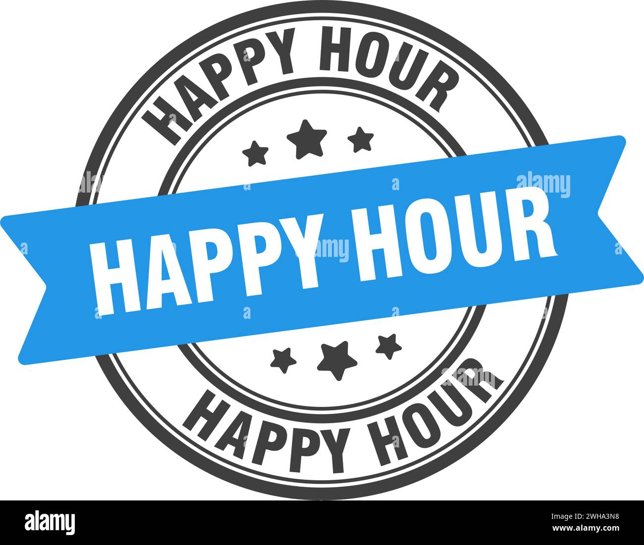 happy hour stamp. happy hour round sign. label on transparent ...