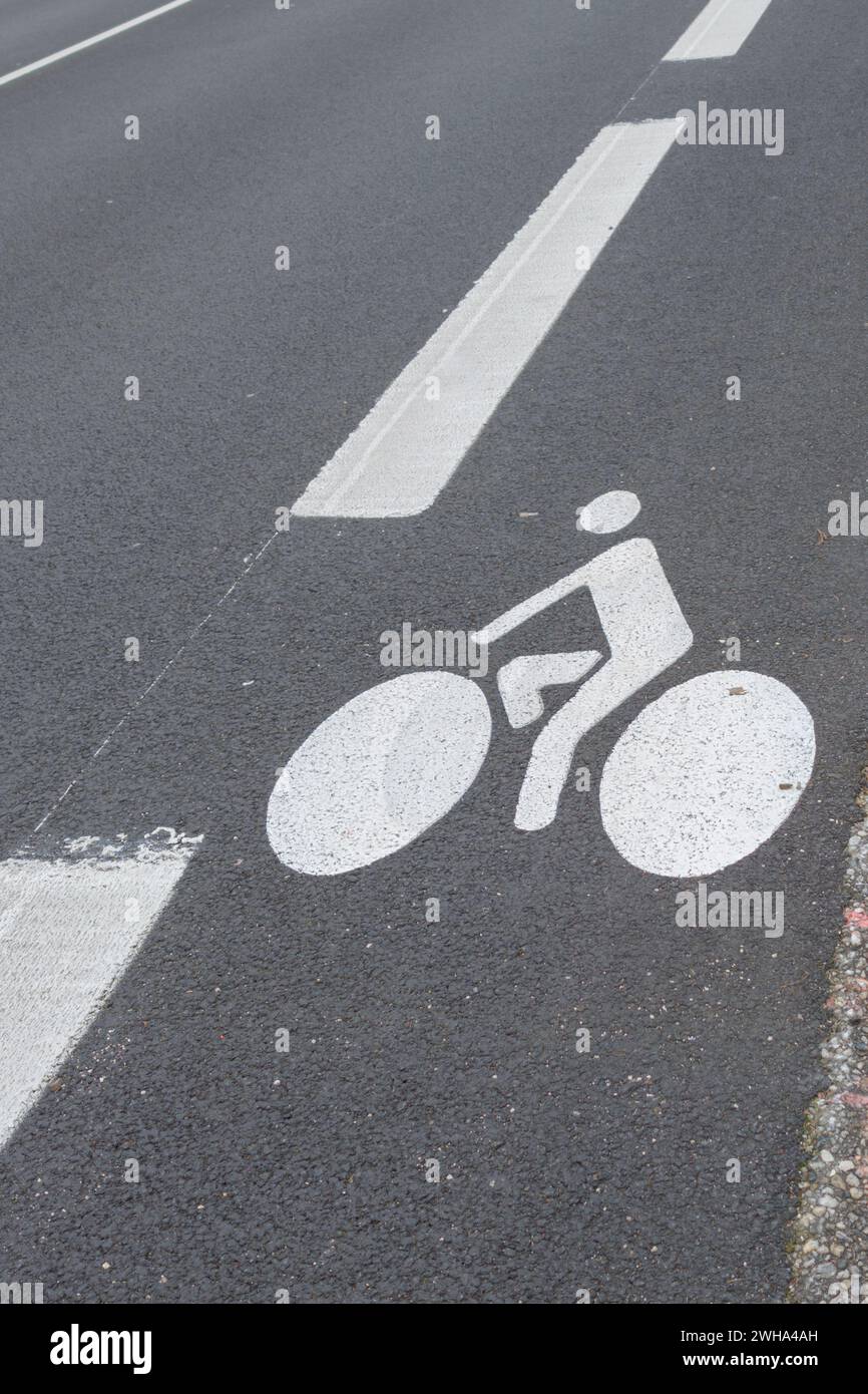 cycle path with line protect painted on the asphalt road floor Stock ...