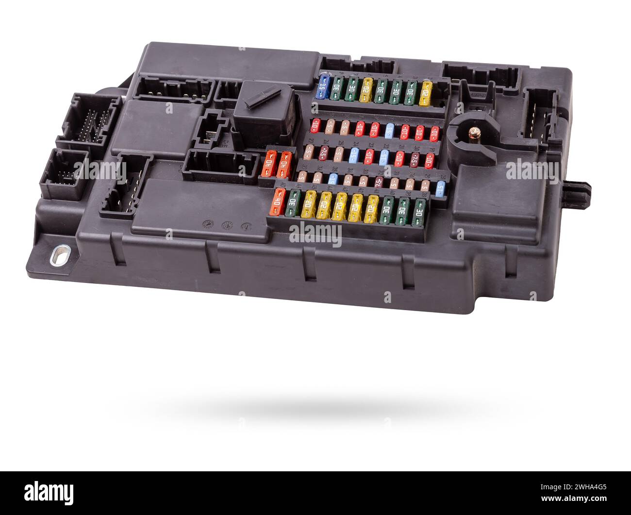 Automotive fuses box in different colors and each color is responsible ...