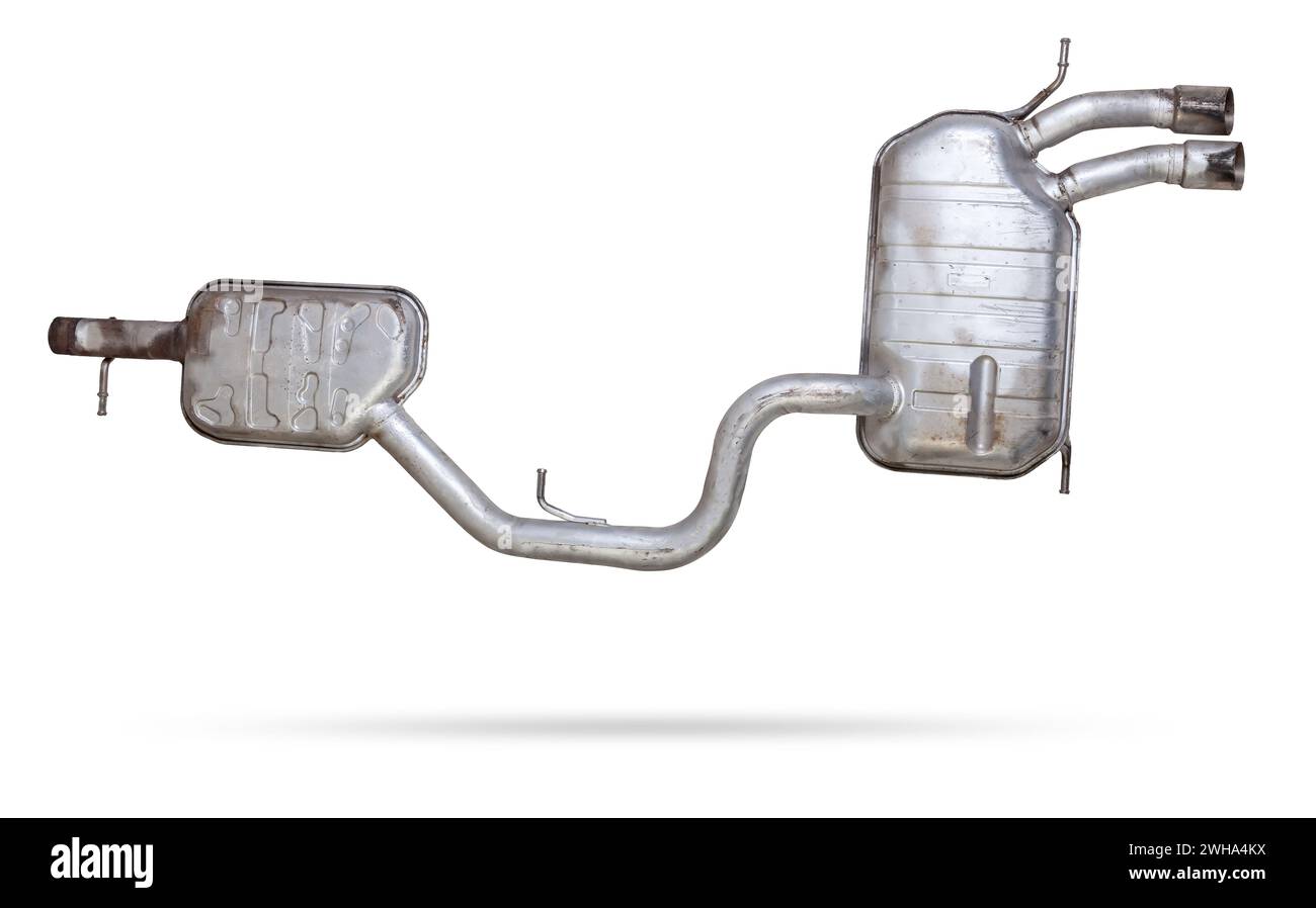 Car exhaust system on a white isolated background with a muffler for ...