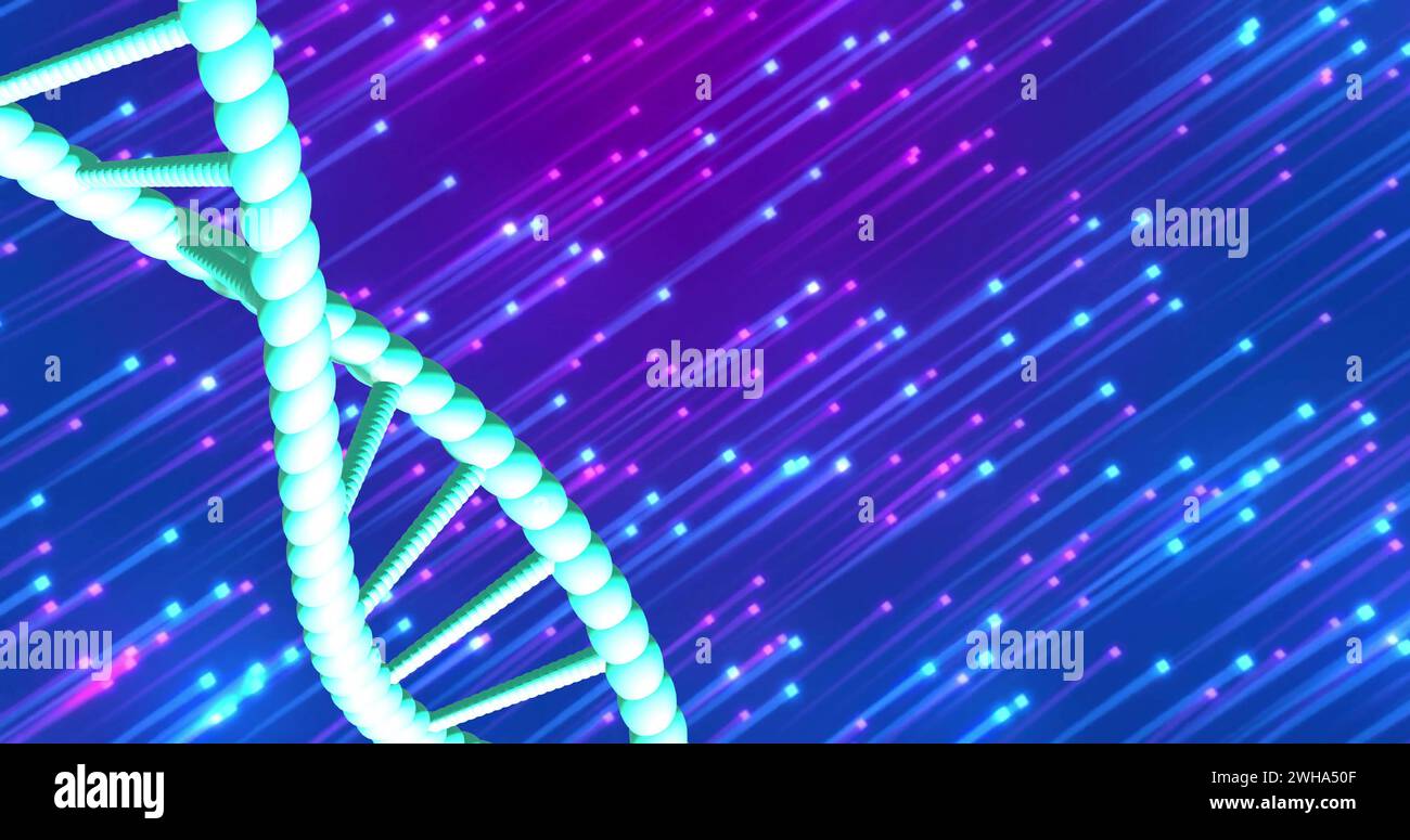 A digital illustration of a DNA helix with a neon background Stock ...