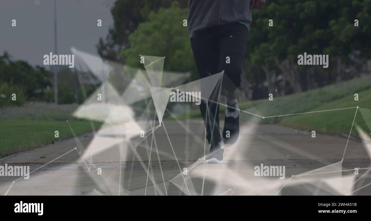 Image of rotating communication network over male athlete with ...