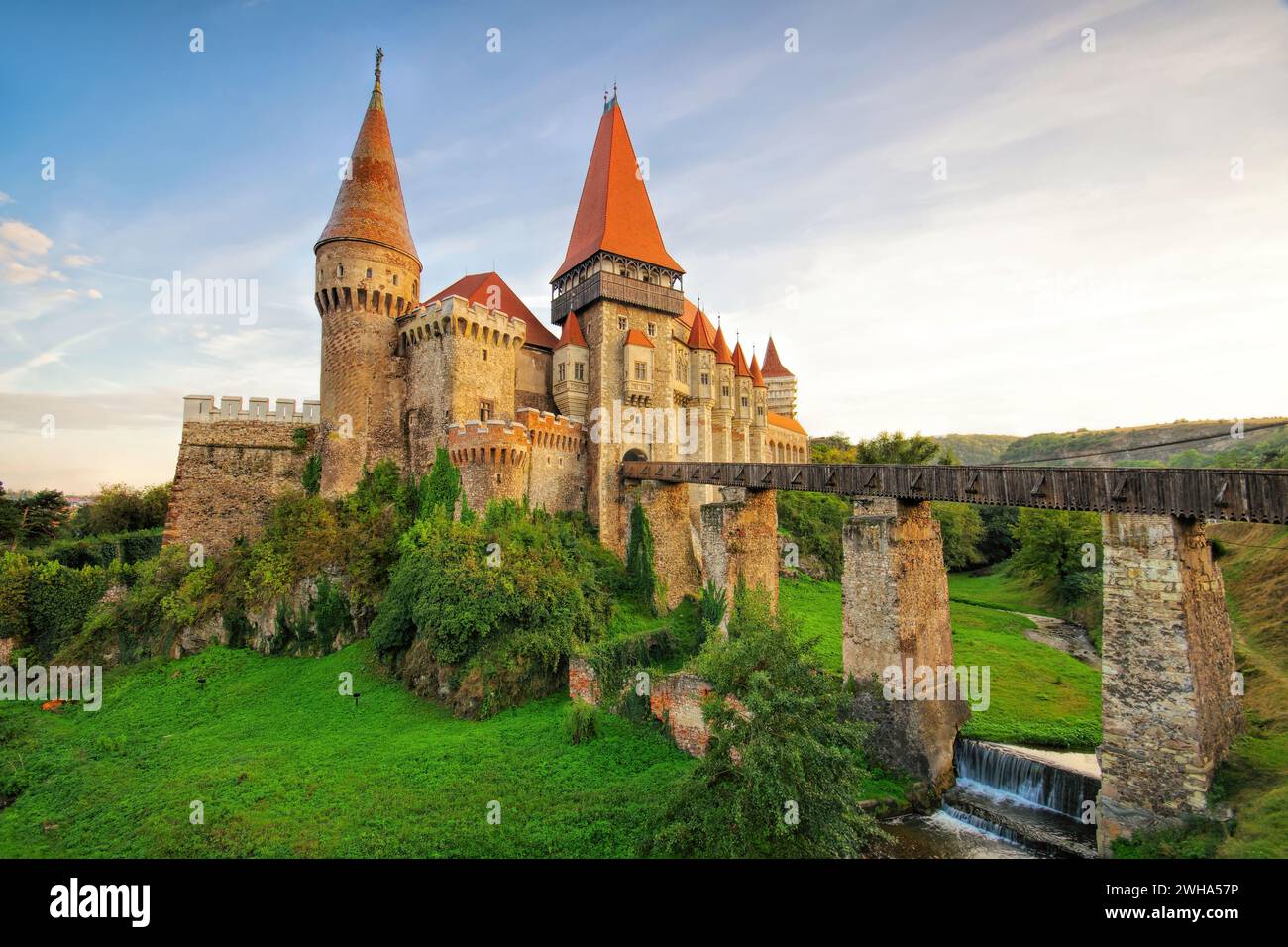 Castelul Corvinilor, the old famous castle in Hunedoara, Romania Stock ...