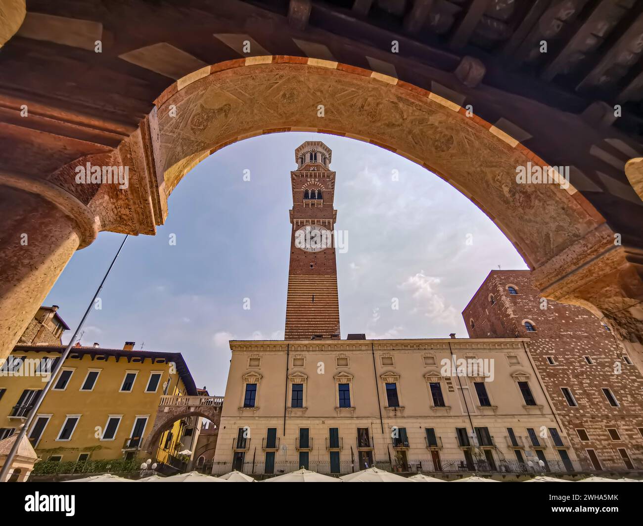 Piazza delle Erbe. The market square in Verona, with monuments such as ...