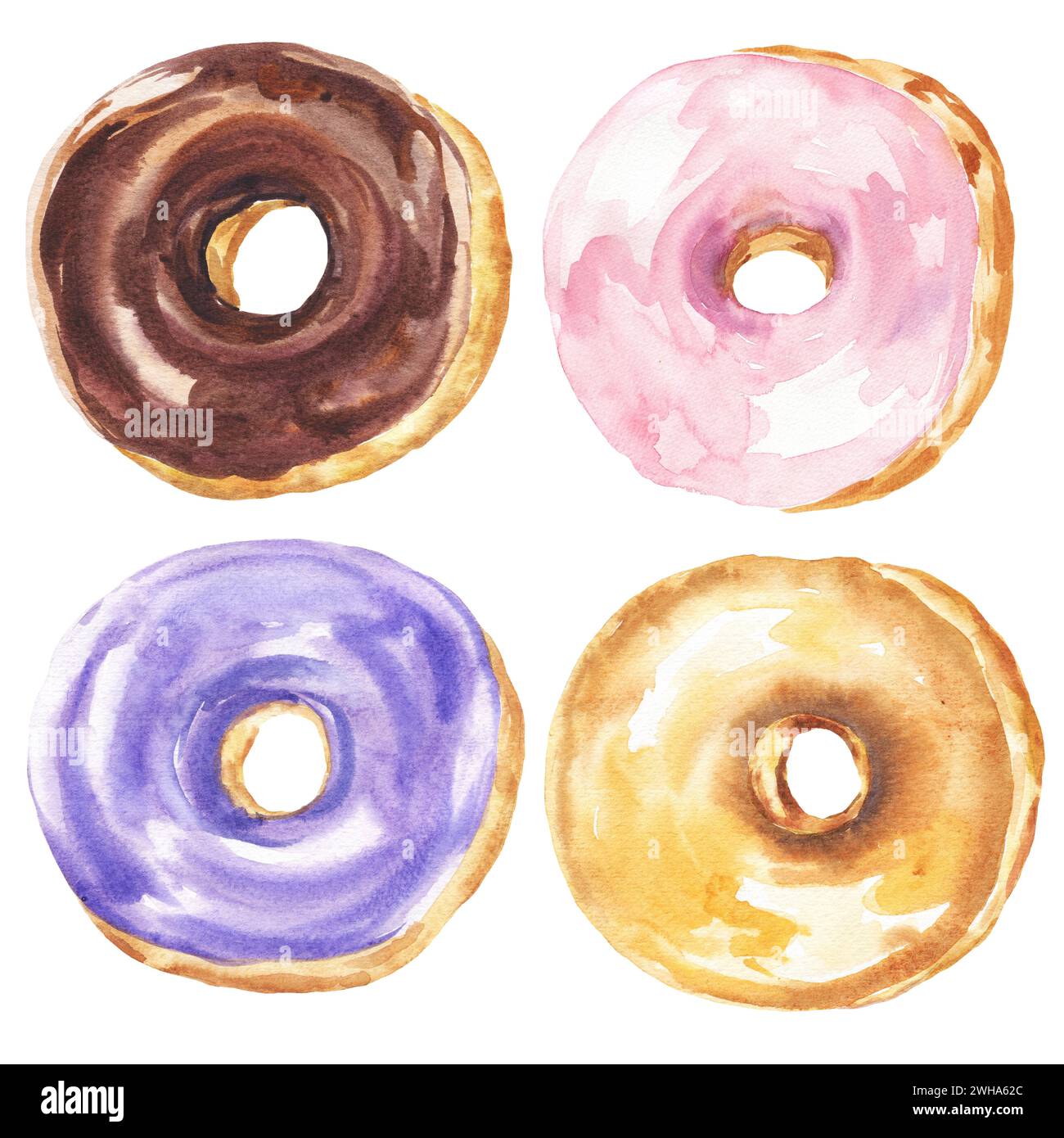 Donut set, delicious doughnuts. Food illustration Stock Photo - Alamy