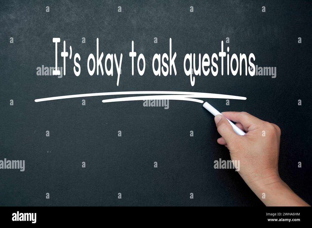 Hand writing It is okay to ask questions affirmation on black board ...