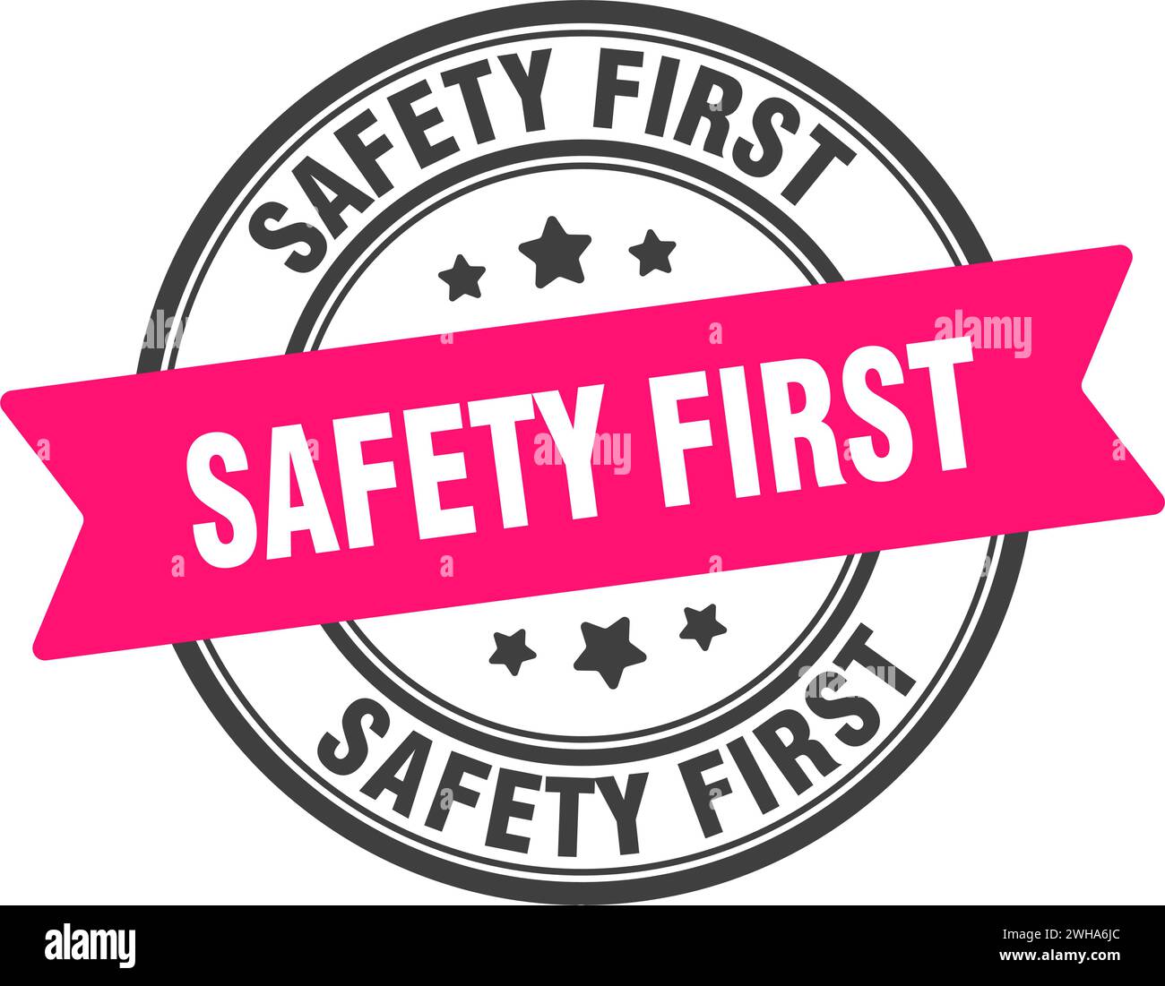 safety first stamp. safety first round sign. label on transparent ...