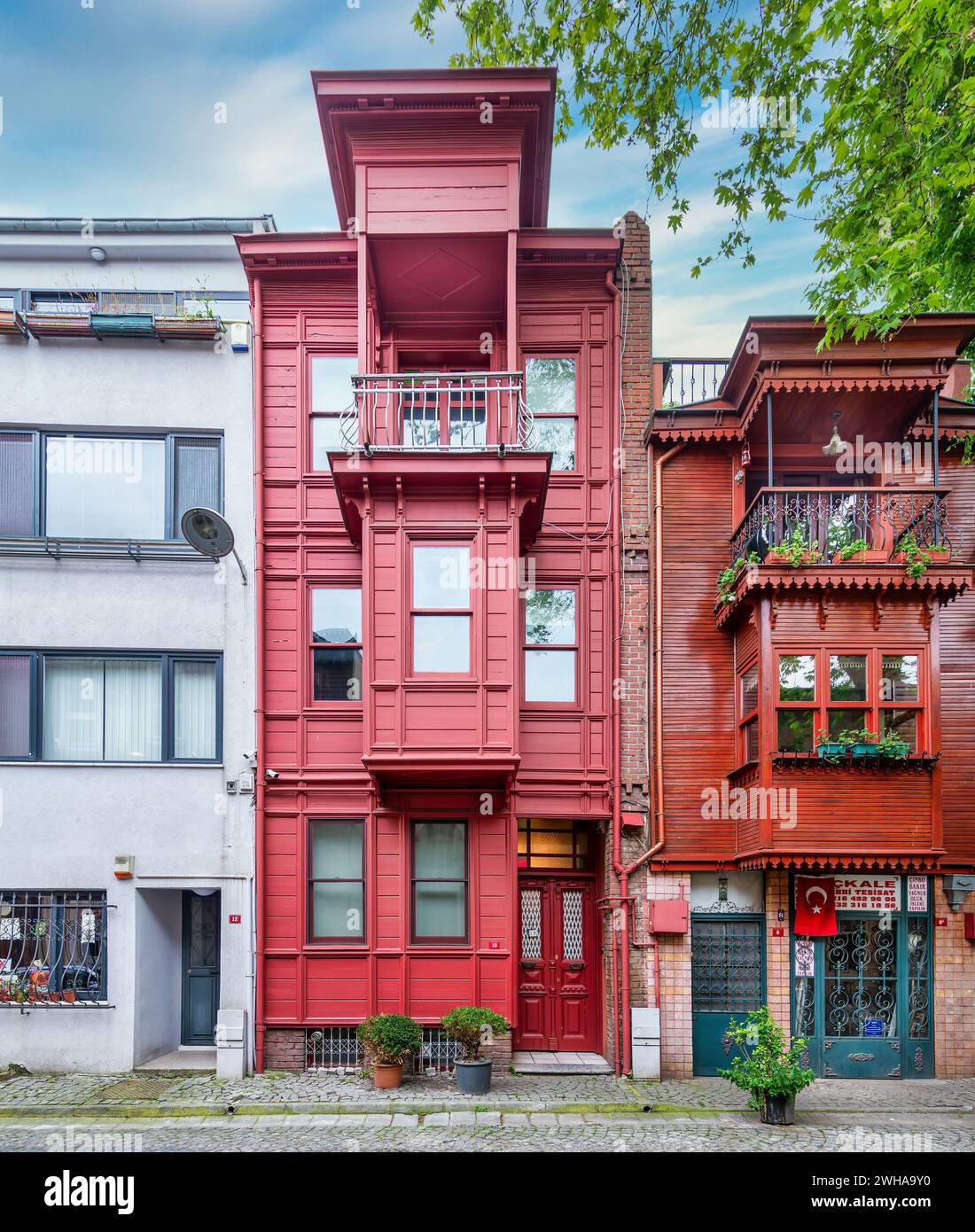 Colorful residential buildings at an alley suited in Kuzguncuk ...