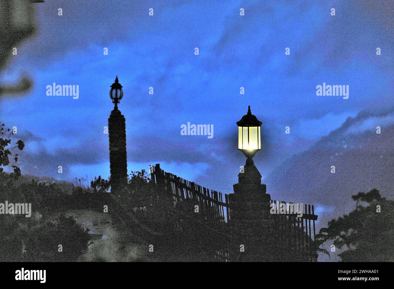 Lamps and fence, Elgin Mount Pandim Hotel, Pemayangtse, Pelling, Sikkim ...